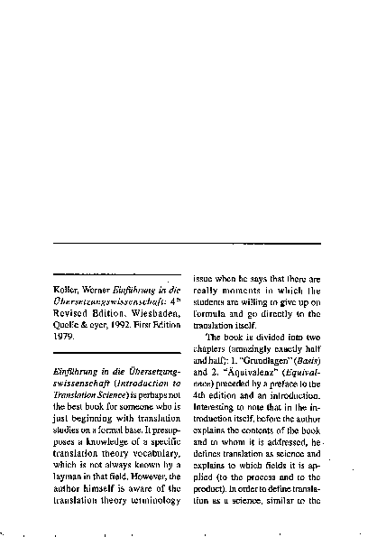 (PDF) Werner Koller, Einfiihrung in die Übersetzungswissenschaft