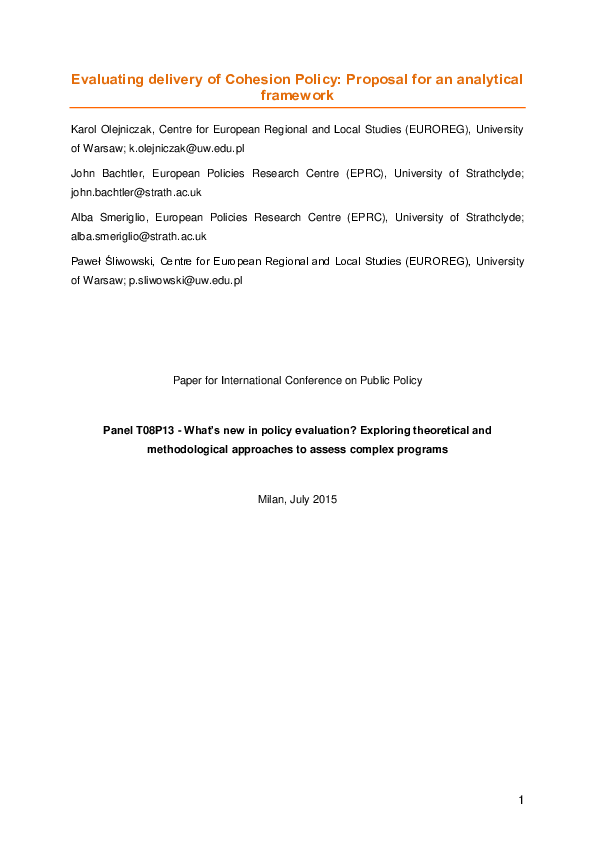 (PDF) Evaluating delivery of Cohesion Policy : Proposal for an ...