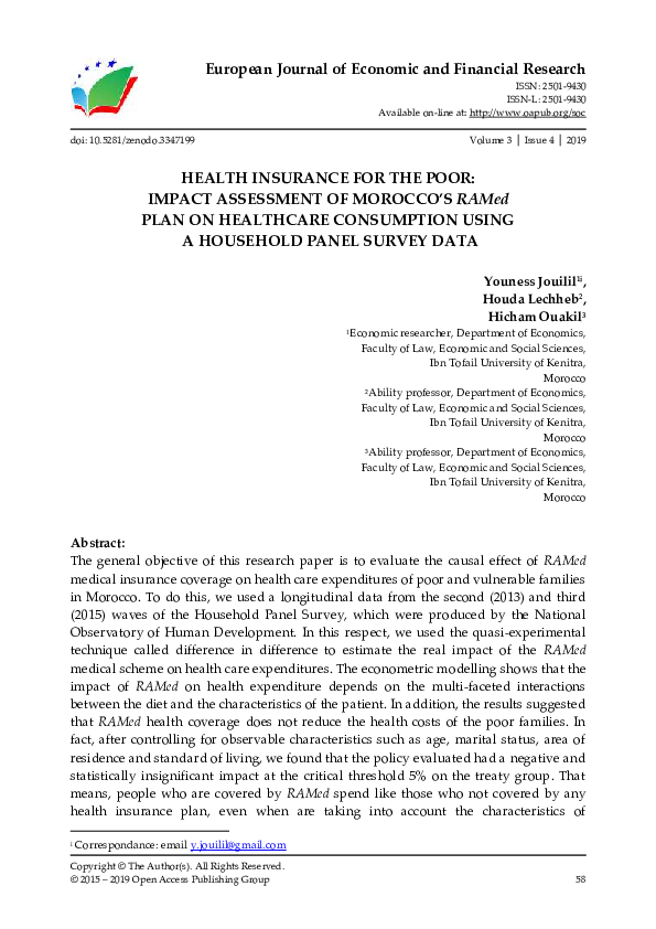(PDF) HEALTH INSURANCE FOR THE POOR: IMPACT ASSESSMENT OF MOROCCO'S ...
