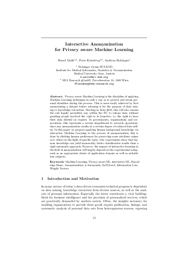 (PDF) Interactive Anonymization for Privacy aware Machine Learning