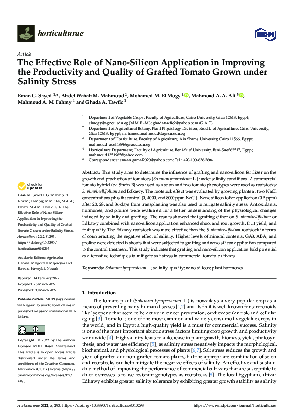 (PDF) The Effective Role of Nano-Silicon Application in Improving the Productivity and Quality ...