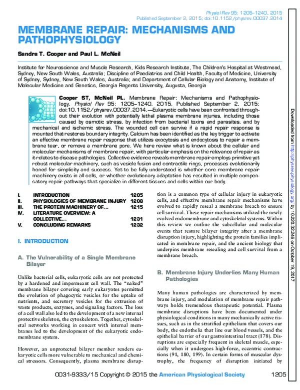 (PDF) Membrane Repair: Mechanisms and Pathophysiology