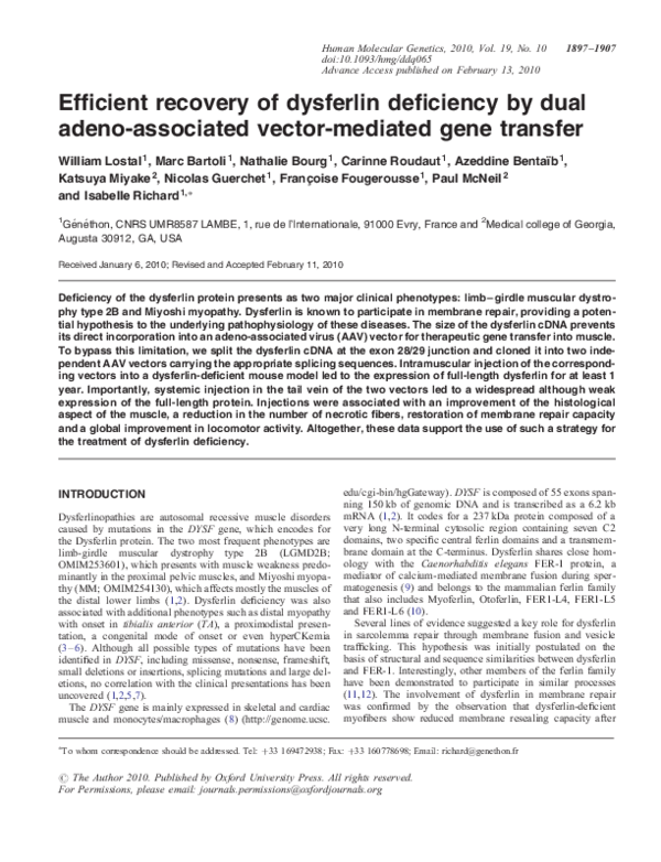 (PDF) Efficient recovery of dysferlin deficiency by dual adeno ...