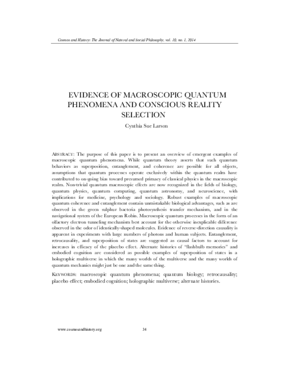 (PDF) Evidence of Macroscopic Quantum Phenomena and Conscious Reality ...
