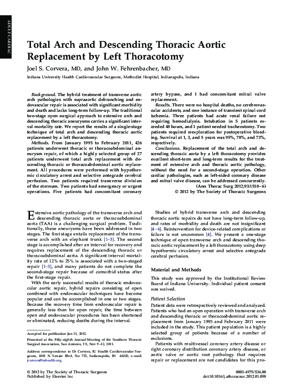 (PDF) Total Arch and Descending Thoracic Aortic Replacement by Left ...