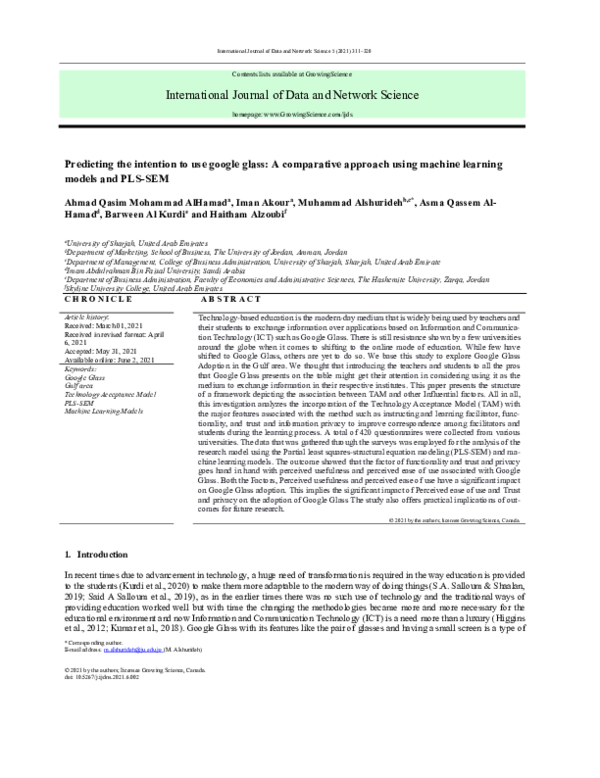 (PDF) Predicting the intention to use google glass: A comparative approach using machine ...
