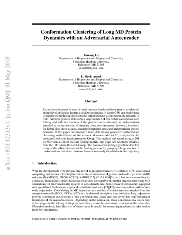 (PDF) Conformation Clustering of Long MD Protein Dynamics with an ...