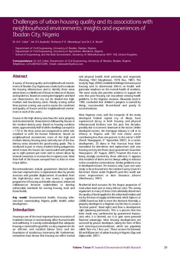 (PDF) Challenges of urban housing quality and its associations with ...