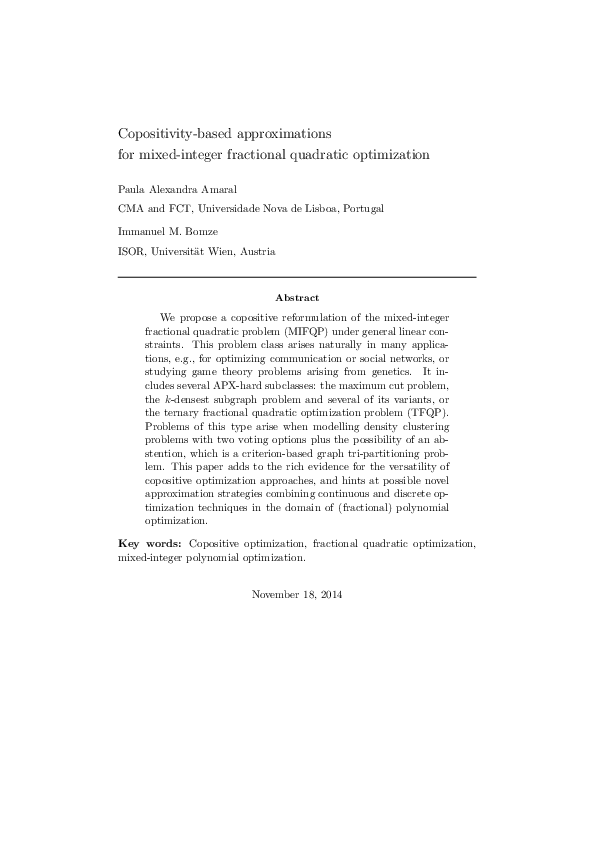 (PDF) Copositivity-based approximations for mixed-integer fractional ...