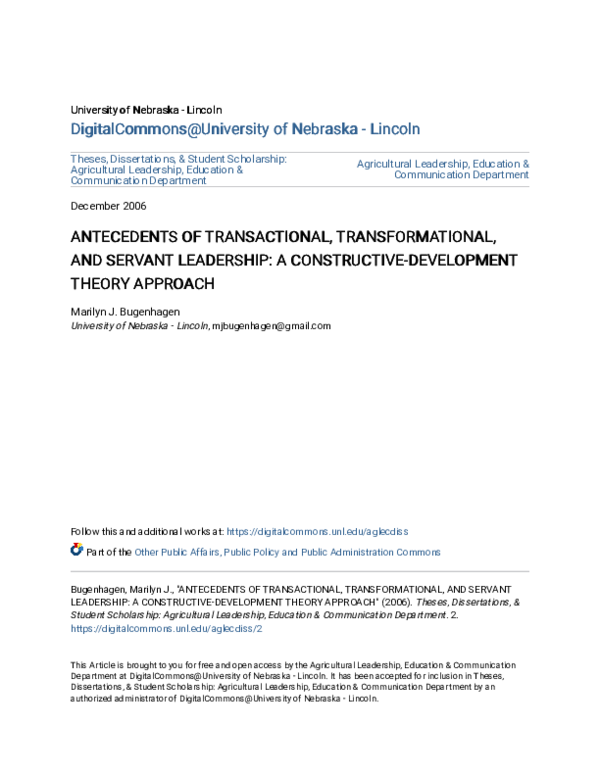 (PDF) Antecedents of transactional, transformational, and servant ...