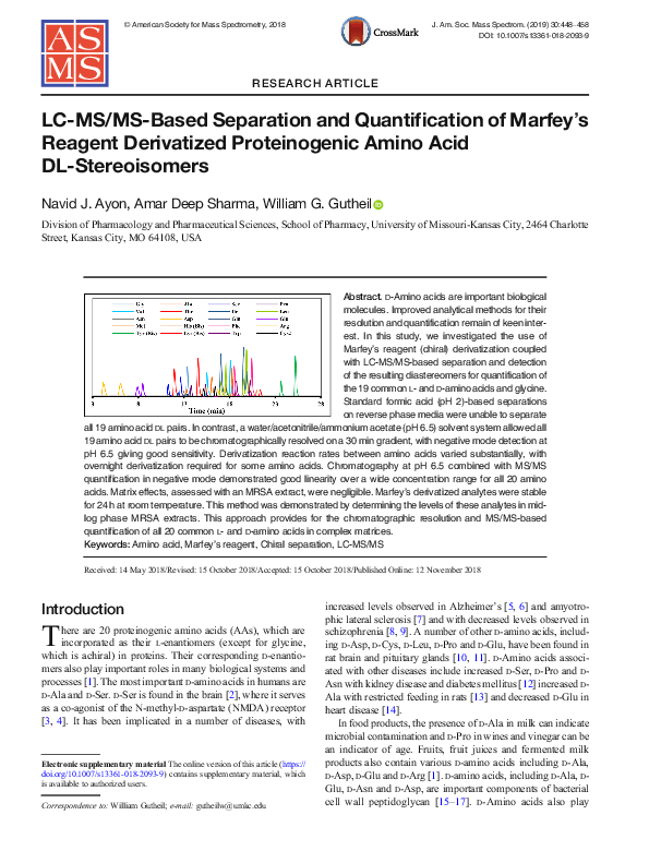 (PDF) LC-MS/MS-Based Separation and Quantification of Marfey’s Reagent ...