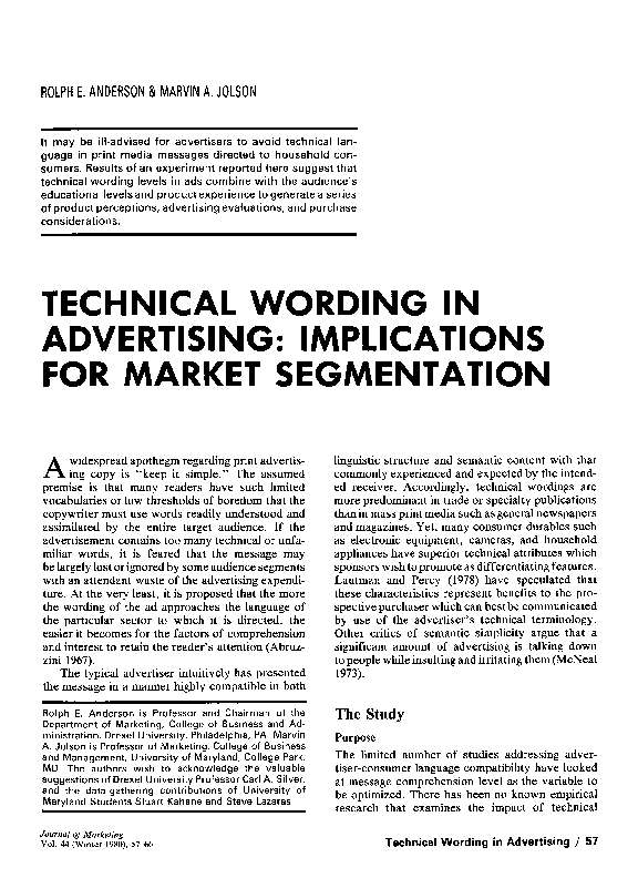 (PDF) Technical Wording in Advertising: Implications for Market ...