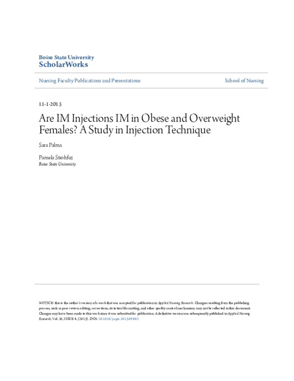 (PDF) Are IM injections IM in obese and overweight females? A study in ...