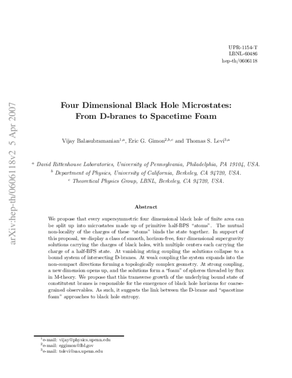 (PDF) Four dimensional black hole microstates: from D-branes to ...