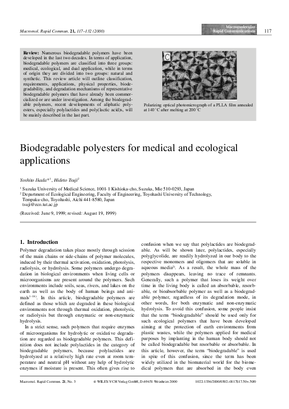 (PDF) Biodegradable polyesters for medical and ecological applications