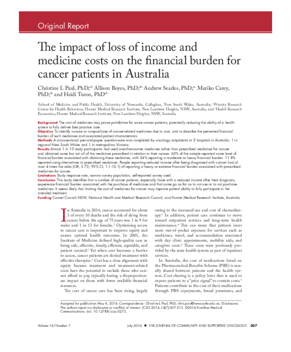 (PDF) The impact of loss of income and medicine costs on the financial ...