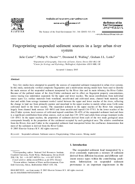(PDF) Fingerprinting Suspended Sediment Sources In a Large Urban River ...
