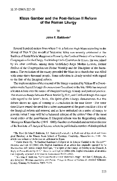 (PDF) Klaus Gamber and the Post-Vatican II Reform of the Roman Liturgy