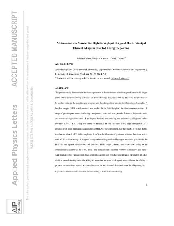 (PDF) A dimensionless number for high-throughput design of multi-principal element alloys in ...
