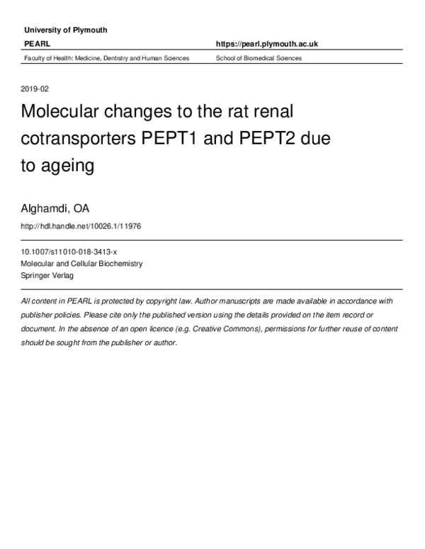 (PDF) Molecular changes to the rat renal cotransporters PEPT1 and PEPT2 ...