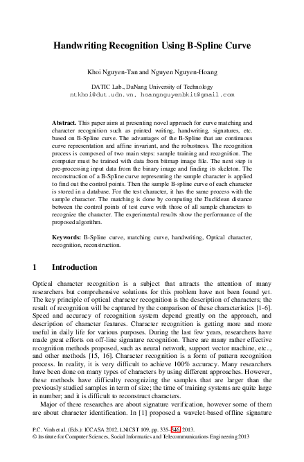 (PDF) Handwriting Recognition Using B-Spline Curve