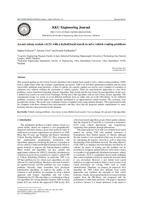 Pdf Ant Colony System Acs With Hybrid Local Search To Solve Vehicle Routing Problems