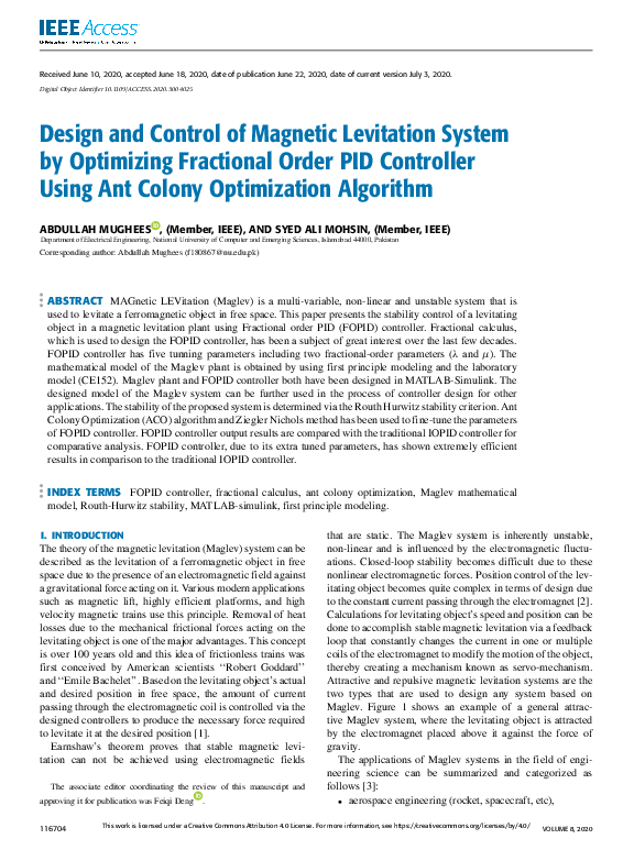 (PDF) Design and Control of Magnetic Levitation System by Optimizing Fractional Order PID ...