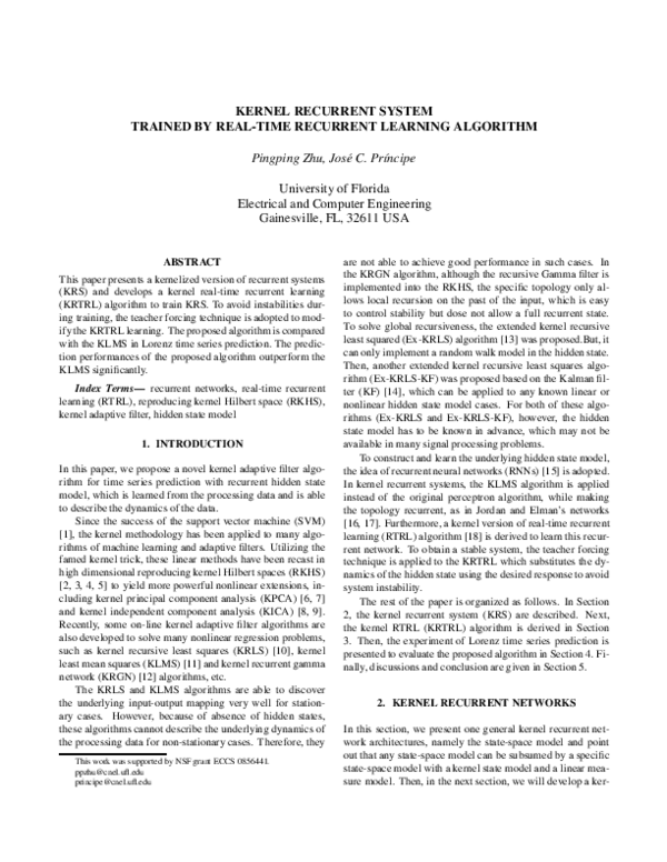 Pdf Kernel Recurrent System Trained By Real Time Recurrent Learning
