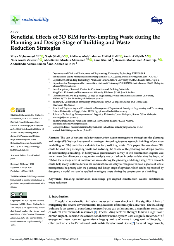 (PDF) 3D BIM's Role in Reducing Construction Waste