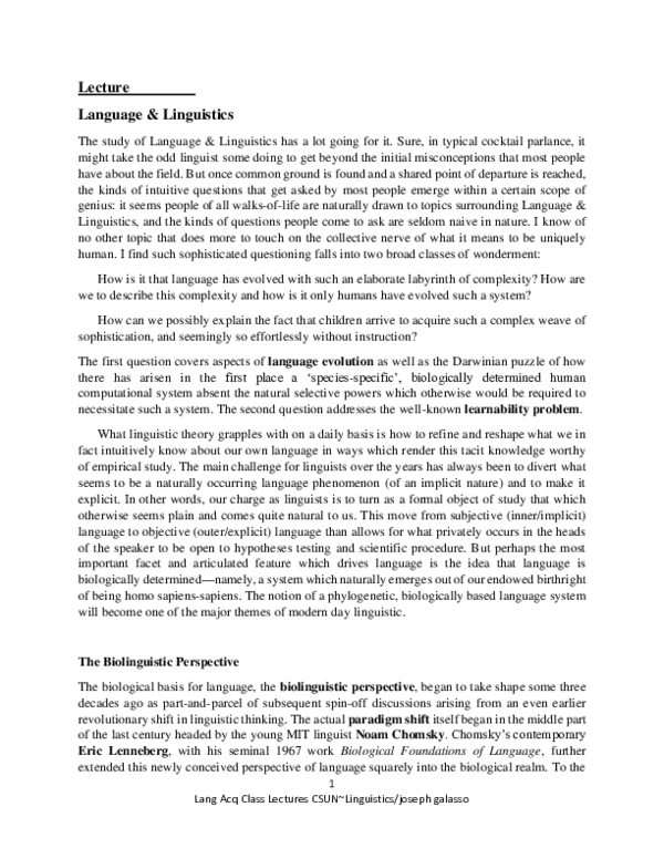 (PDF) Lecture 1. Intro Language & Linguistics