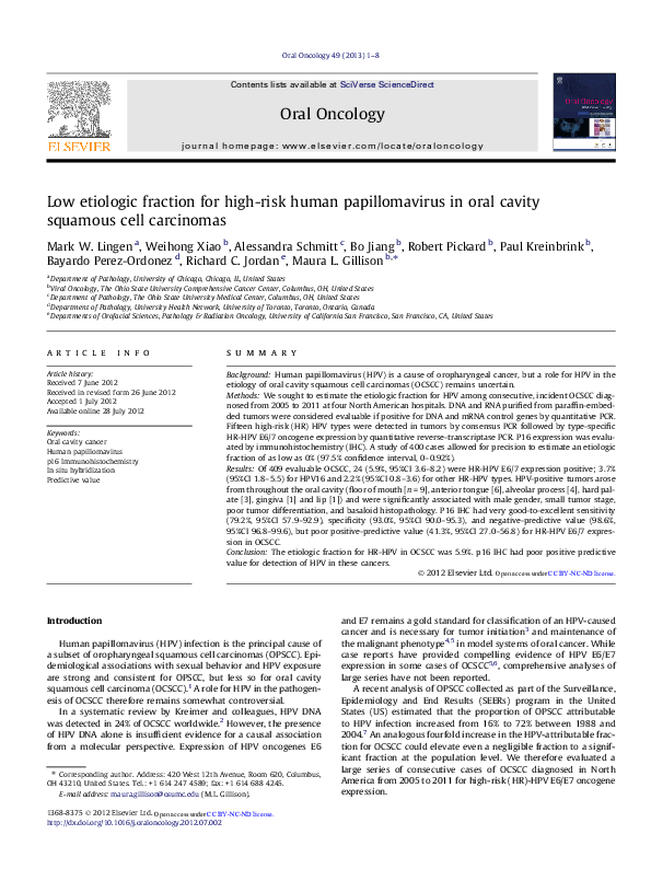 (PDF) Low etiologic fraction for high-risk human papillomavirus in oral ...