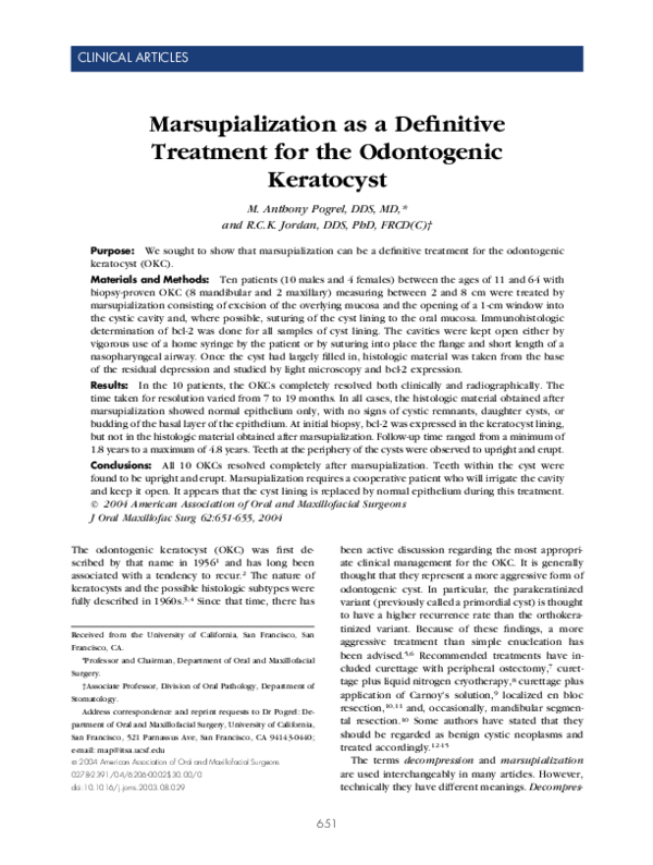 (PDF) Marsupialization as a definitive treatment for the odontogenic ...