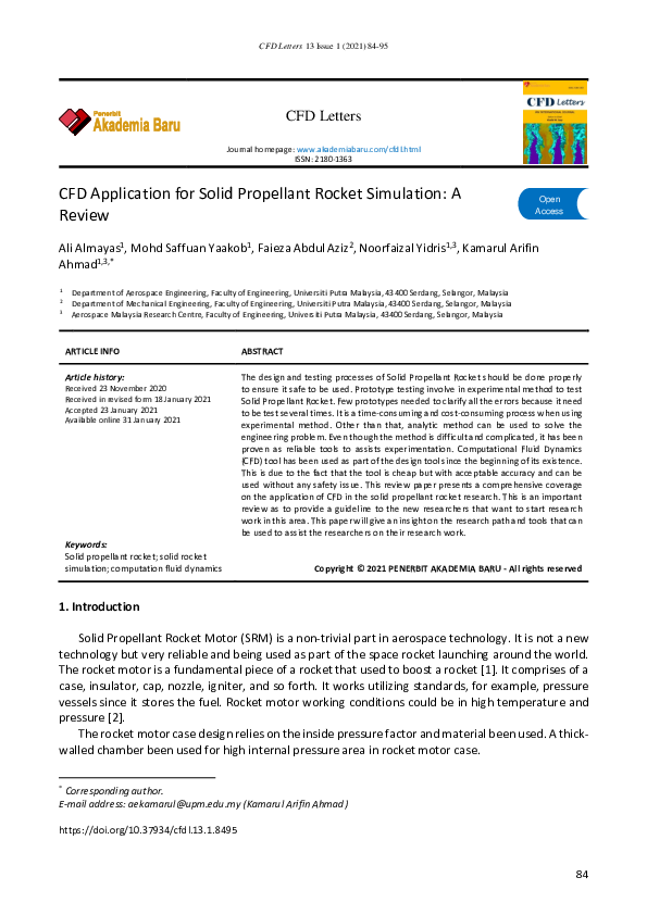 (PDF) CFD Application for Solid Propellant Rocket Simulation: A Review