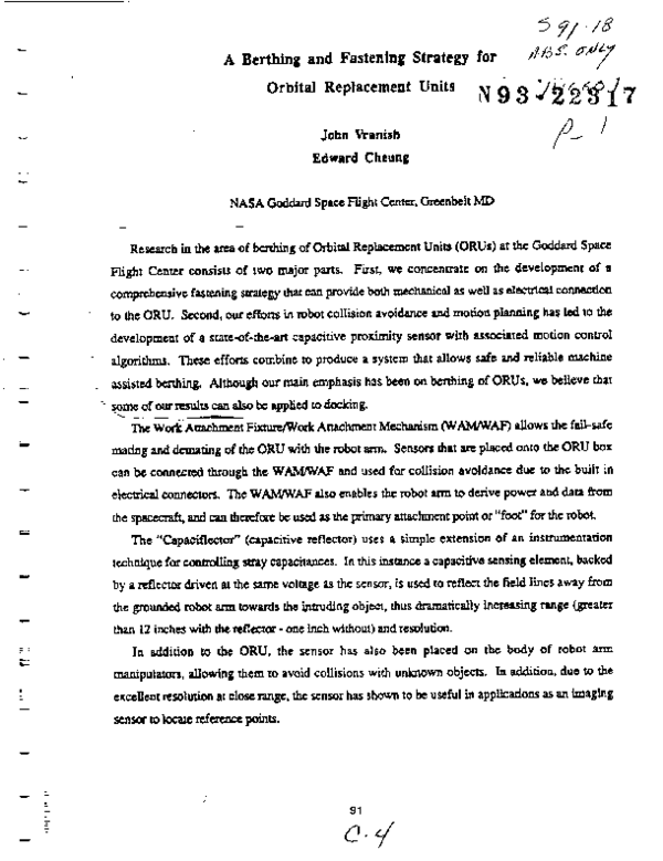 (PDF) A berthing and fastening strategy for orbital replacement units