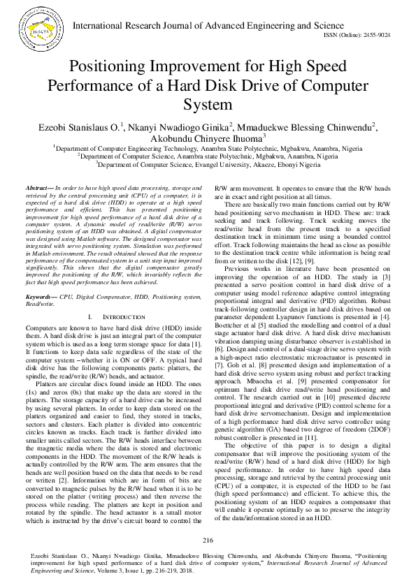 (PDF) Positioning Improvement for High Speed Performance of a Hard Disk ...