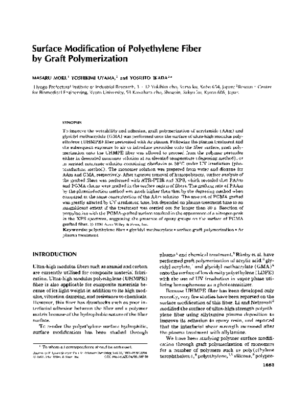 (PDF) Surface modification of polyethylene fiber by graft polymerization