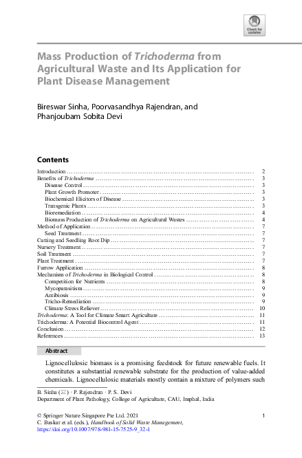 (PDF) Mass Production of Trichoderma from Agricultural Waste and Its Application for Plant ...