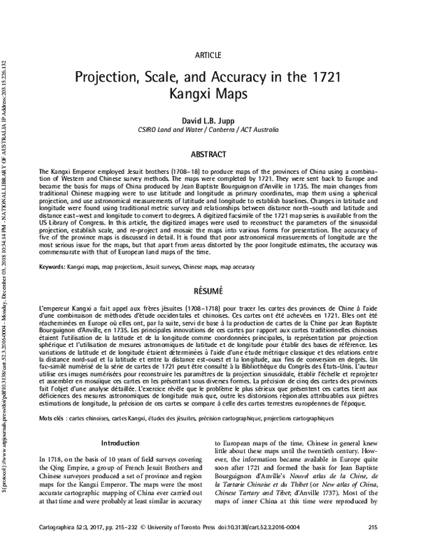 (PDF) Projection, Scale, and Accuracy in the 1721 Kangxi Maps