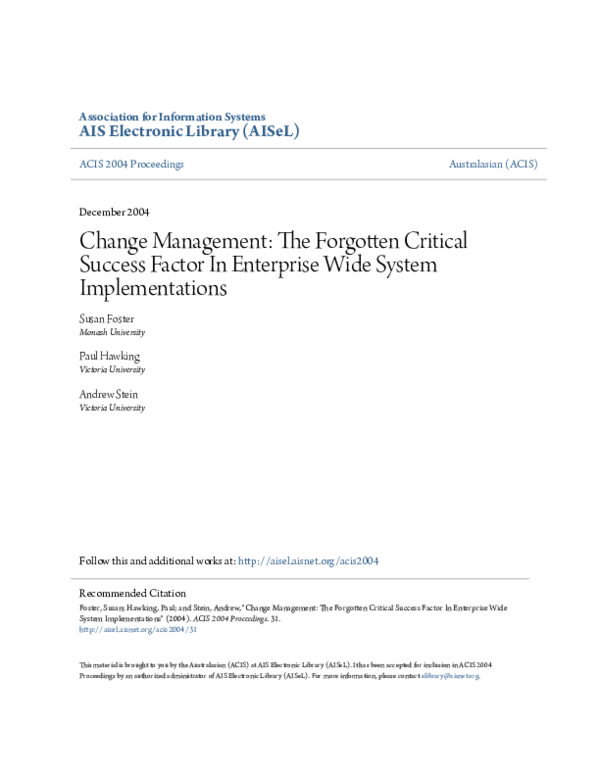 (PDF) Change Management: The Forgotten Critical Success Factor In ...