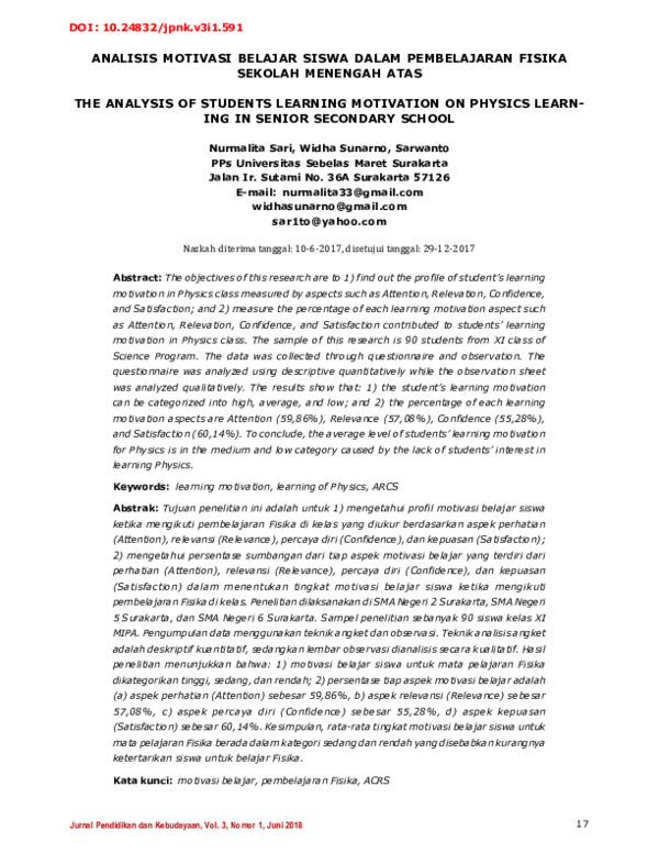 (PDF) Analisis Motivasi Belajar Siswa Dalam Pembelajaran Fisika Sekolah Menengah Atas