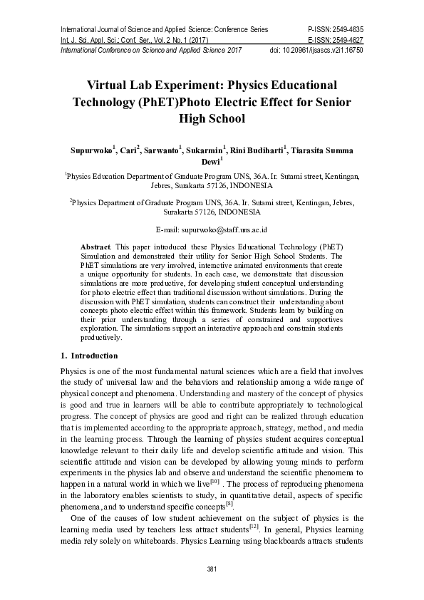 (PDF) Virtual Lab Experiment: Physics Educational Technology (PhET ...