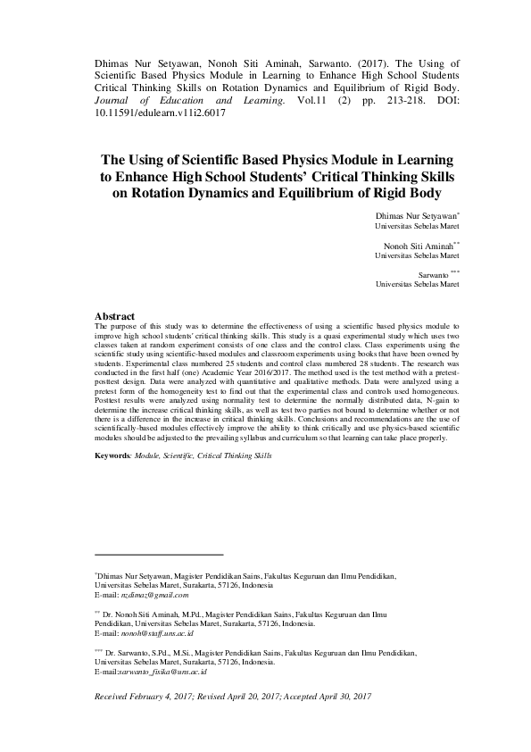 (PDF) The Using of Scientific Based Physics Module in Learning to ...