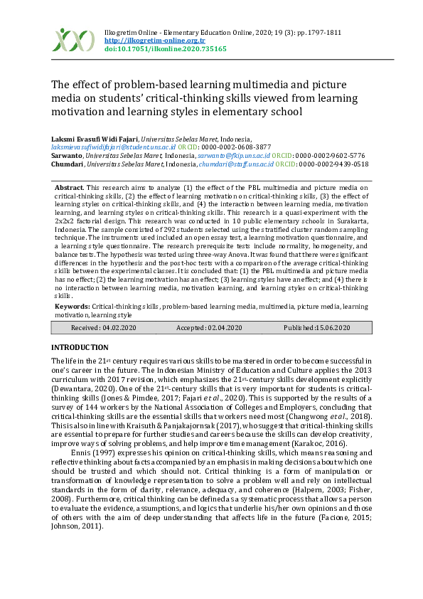 (PDF) The effect of problem-based learning multimedia and picture media on students’ critical ...