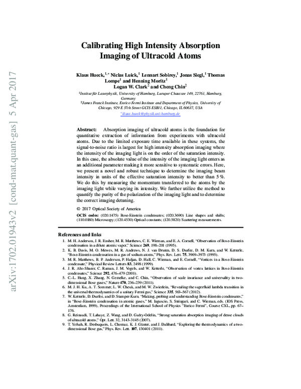 (PDF) Calibrating high intensity absorption imaging of ultracold atoms