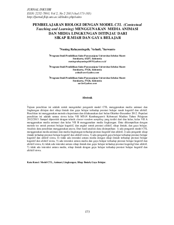 (PDF) PEMBELAJARAN BIOLOGI DENGAN MODEL CTL (Contextual Teaching and ...
