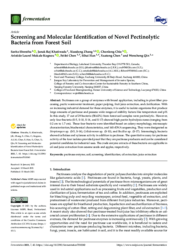 (PDF) Screening and Molecular Identification of Novel Pectinolytic Bacteria from Forest Soil ...