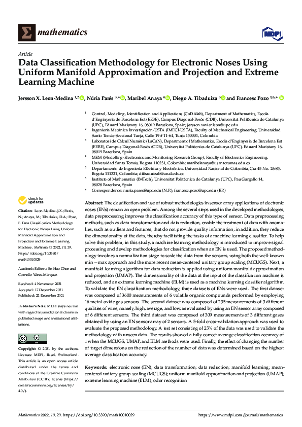 (PDF) Data Classification Methodology for Electronic Noses Using Uniform Manifold Approximation ...
