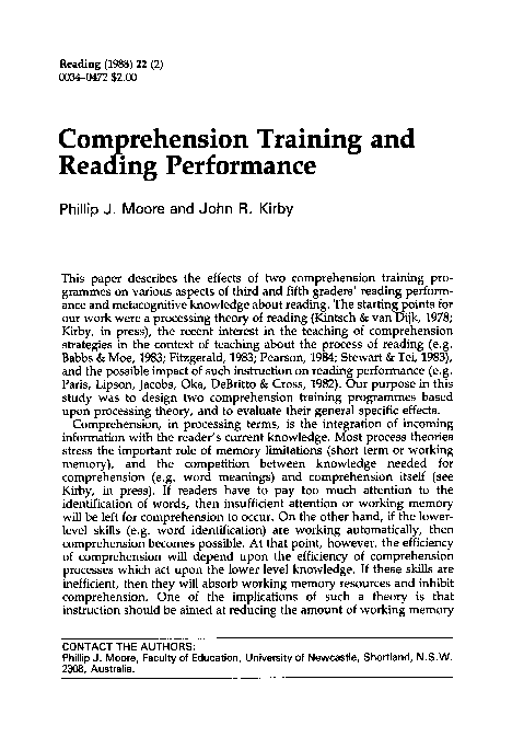 (PDF) Comprehension Training and Reading Performance