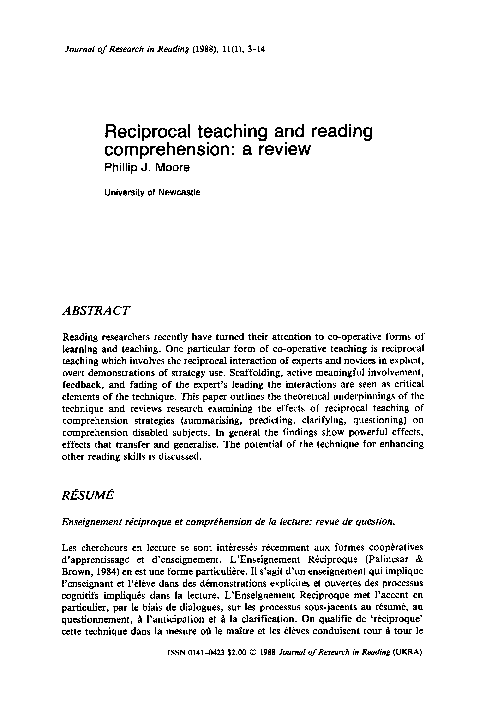 (PDF) Reciprocal teaching and reading comprehension: a review