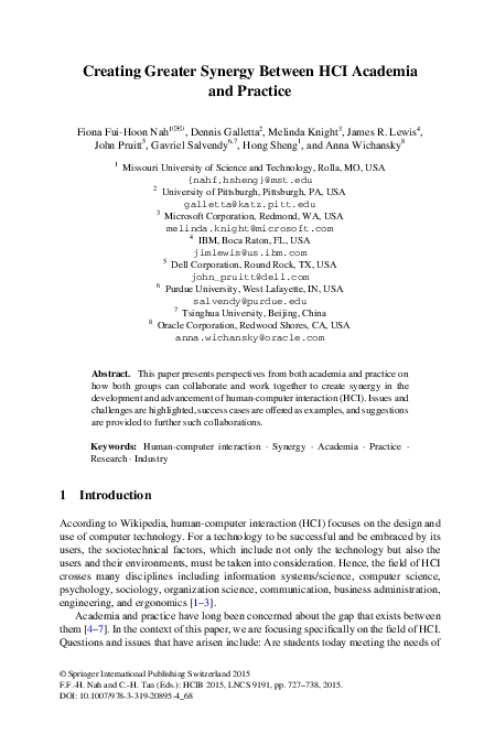 (PDF) Creating Greater Synergy Between HCI Academia and Practice
